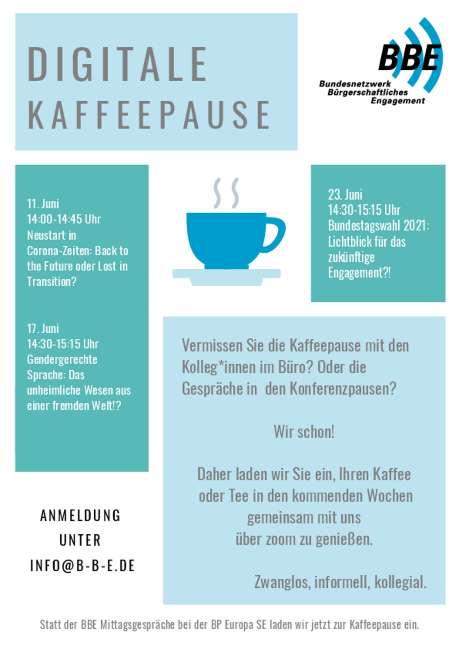 Digitale Kaffeepause | Bundesnetzwerk Bürgerschaftliches Engagement